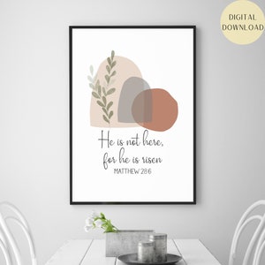 He is Risen Print, Matthew 28:6, Digital Download, Bible Quote ...