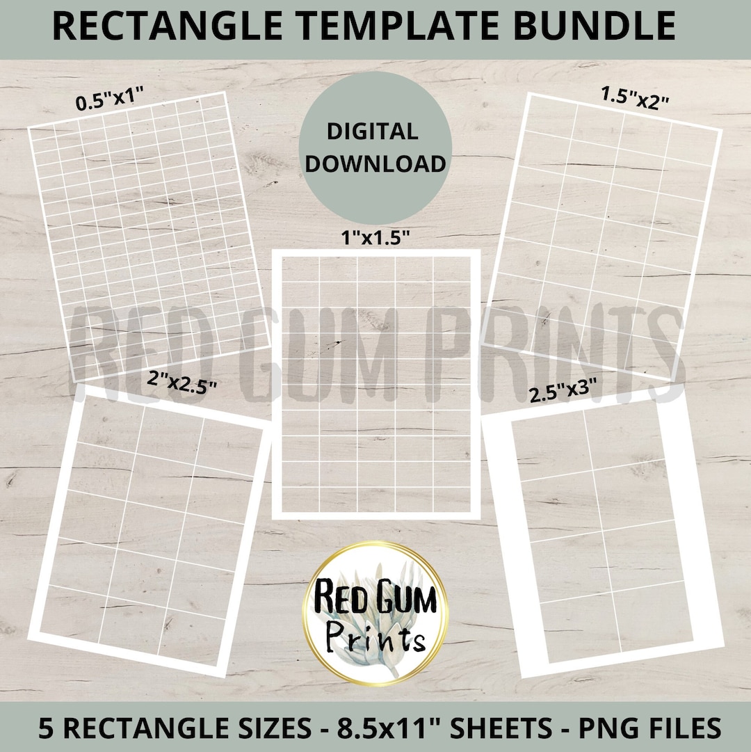 5 Sizes Rectangle Template Bundle, Digital Download, Label Sticker ...