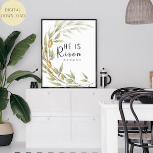 He is Risen, Matthew 28:6 Easter Printable Wall Art, Easter Print ...