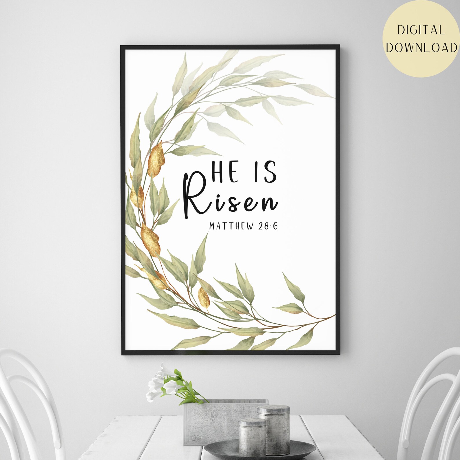 He is Risen, Matthew 28:6 Easter Printable Wall Art, Easter Print ...