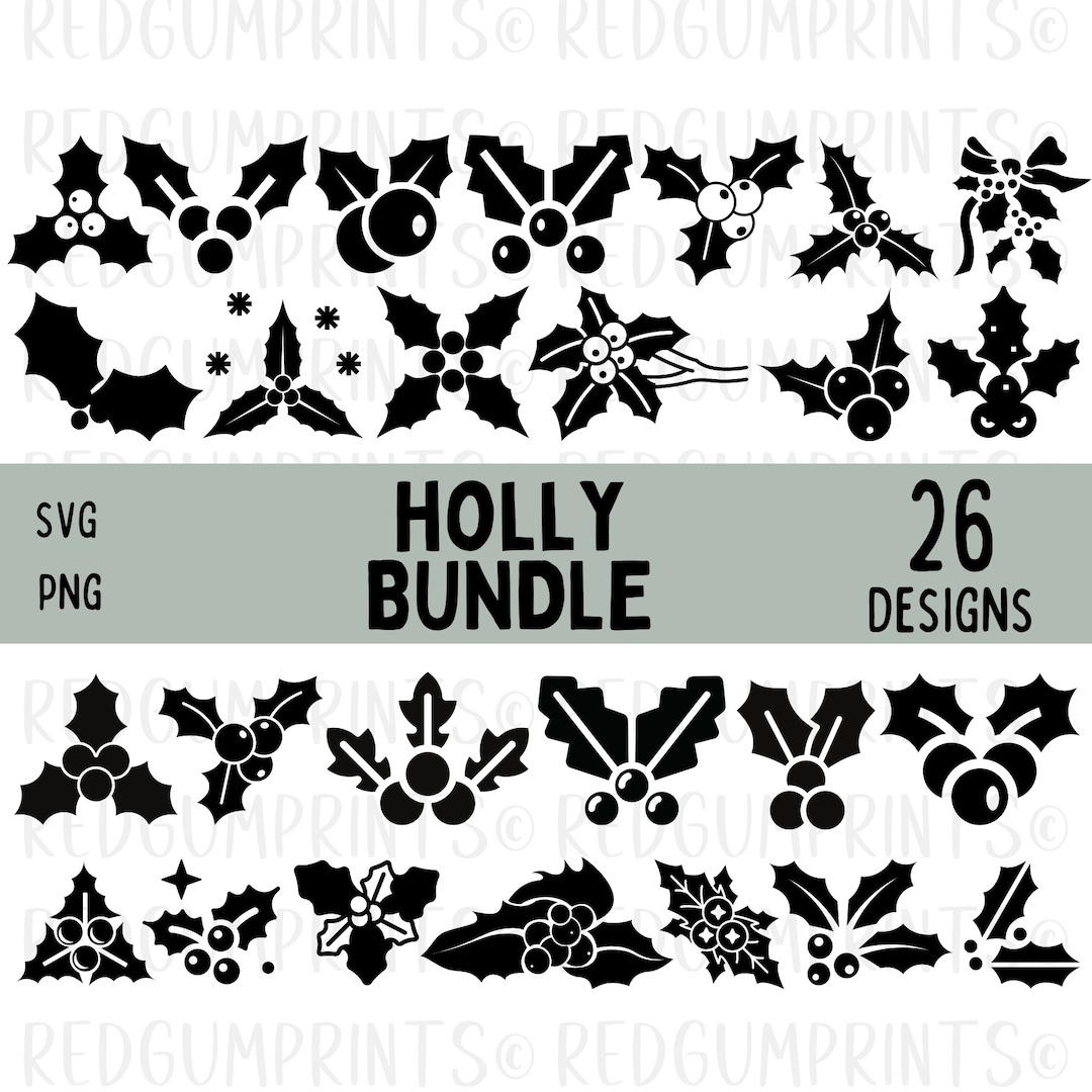 Holly SVG Bundle, Christmas Holly SVG, Christmas Svg, Xmas Svg, Png ...