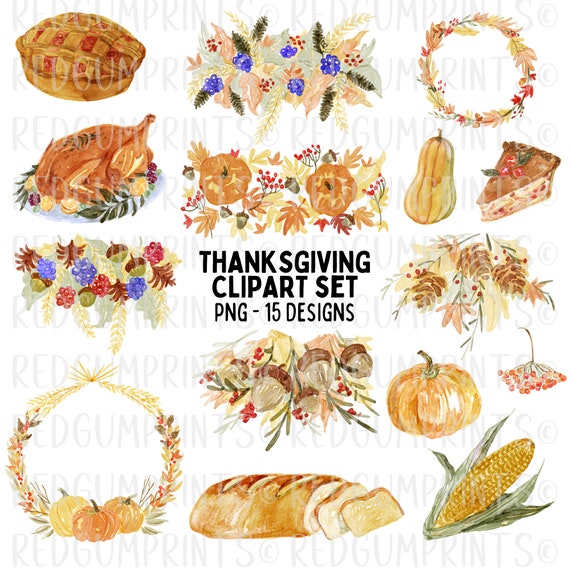 Watercolour Thanksgiving Clipart Thanksgiving Clipart PNG - Etsy