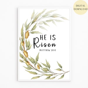 He is Risen, Matthew 28:6 Easter Printable Wall Art, Easter Print ...
