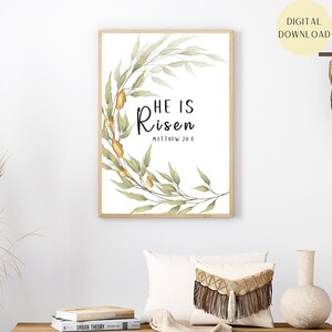 He is Risen, Matthew 28:6 Easter Printable Wall Art, Easter Print ...