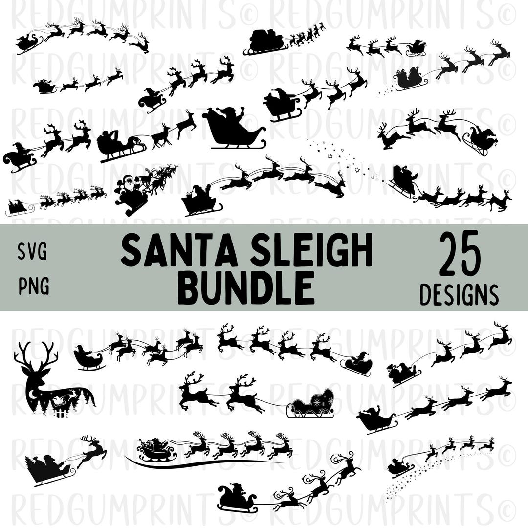 Santa Sleigh SVG Bundle, Santa SVG, Christmas Svg, Sleigh Svg, Santa ...