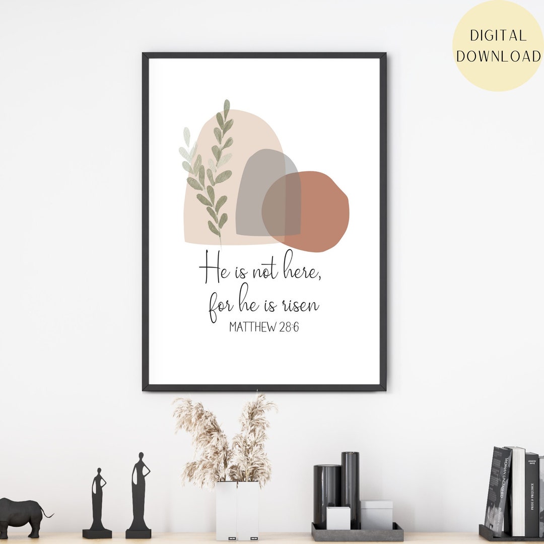 He is Risen Print, Matthew 28:6, Digital Download, Bible Quote ...