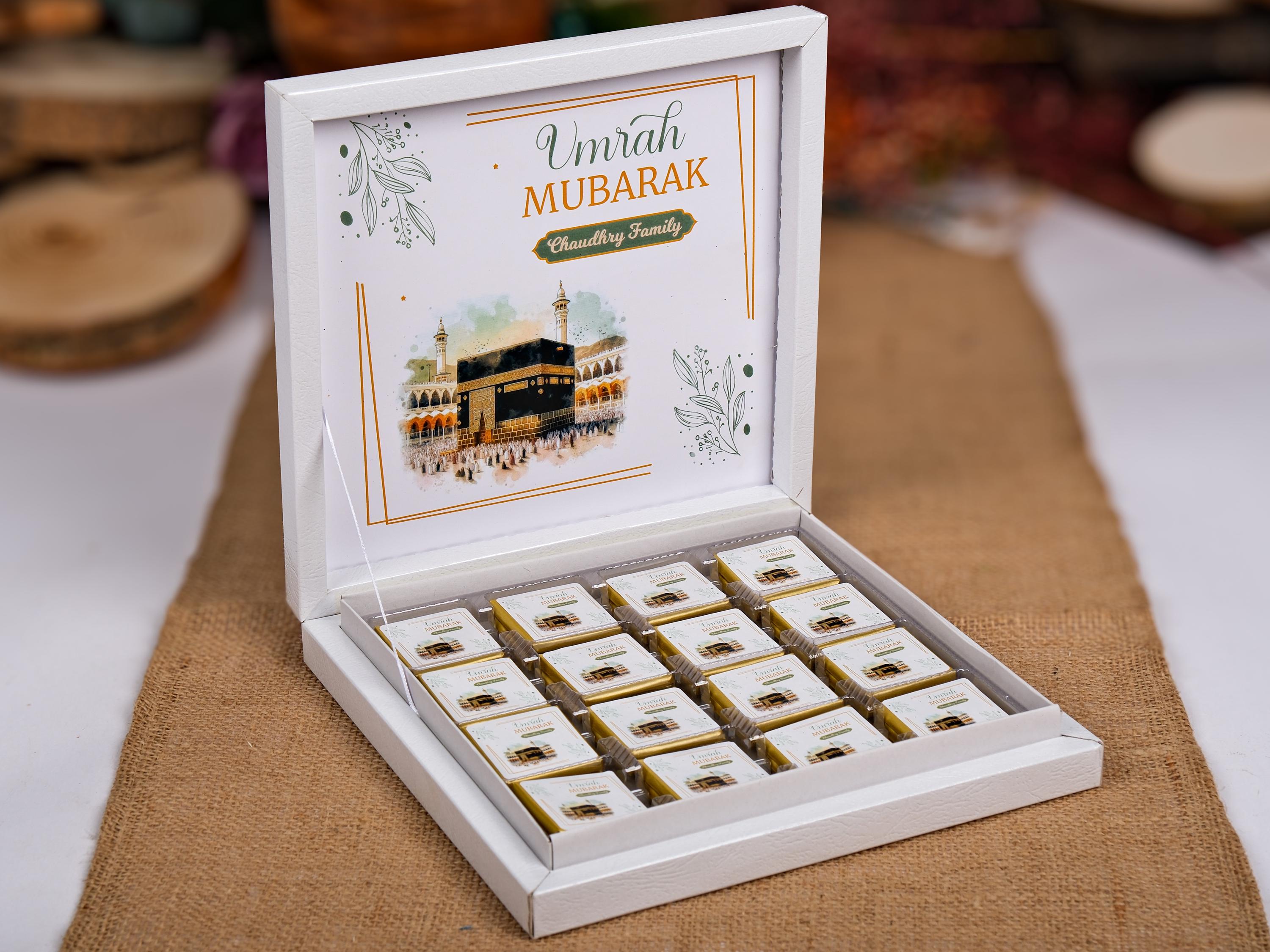 16 PCS With Box Umrah Mubarak Custom Chocolate Favors Box, Hajj Mubarak ...