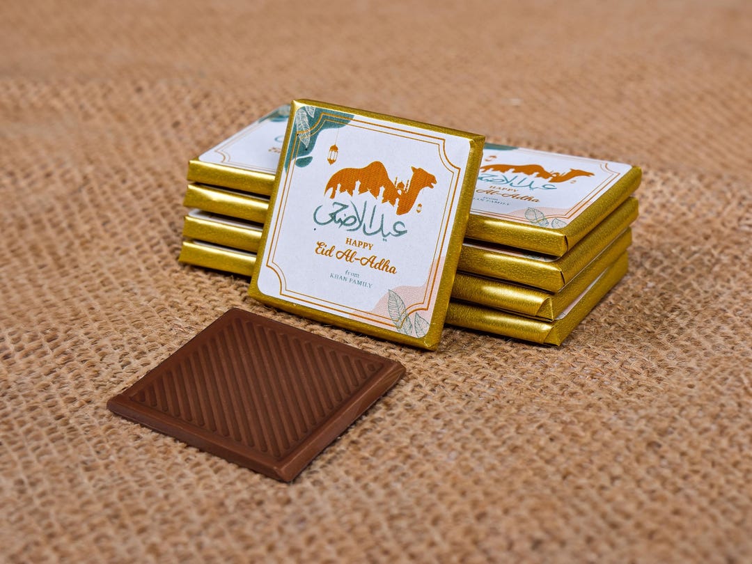 50 PCS Eid Al Adha Custom Chocolate Favors, Eid Mubarak, Hajj Mubarak ...