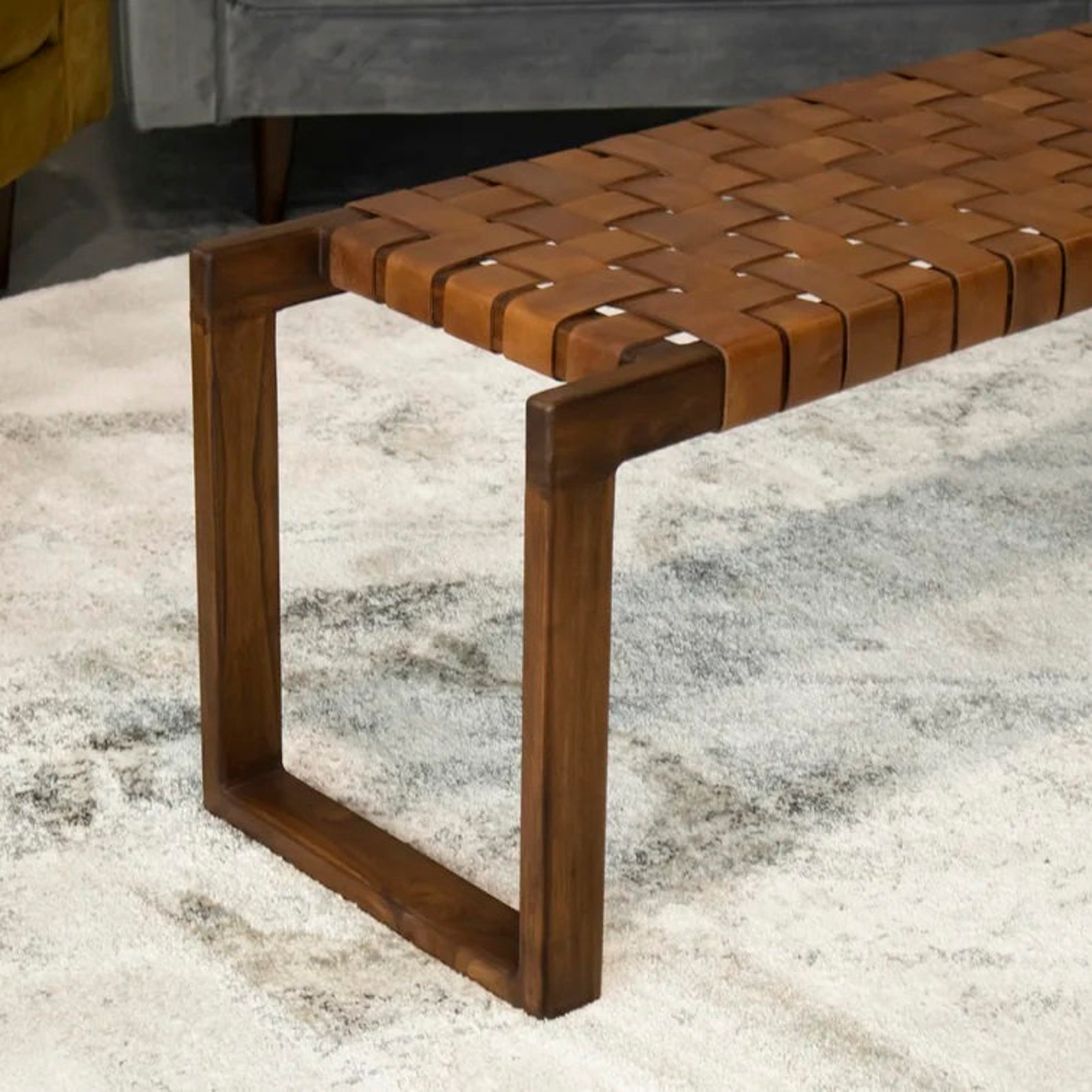 Woven Leather Strap Bench Saddle New Design for You Living - Etsy