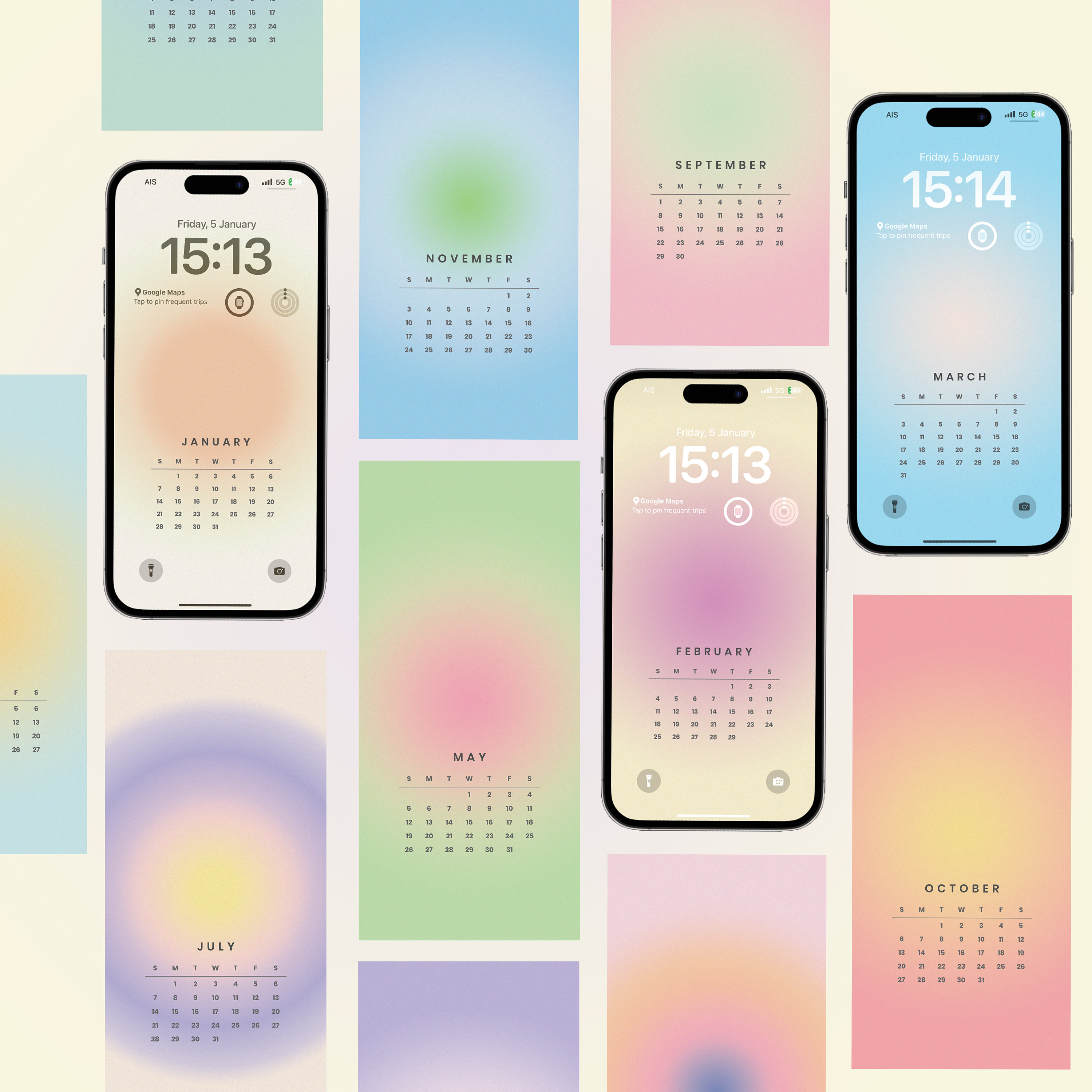 2024 Calendar AURA iPhone Wallpapers Aesthetic, Aesthetic Gradient ...