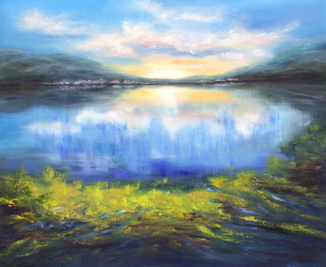 Abstract Landscape Seascape Original Oil Painting, Mountain Sunset ...