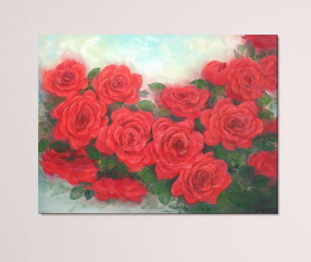 Roses Oil Painting Red Rose Wall Art, Large Floral Art Original Floral ...