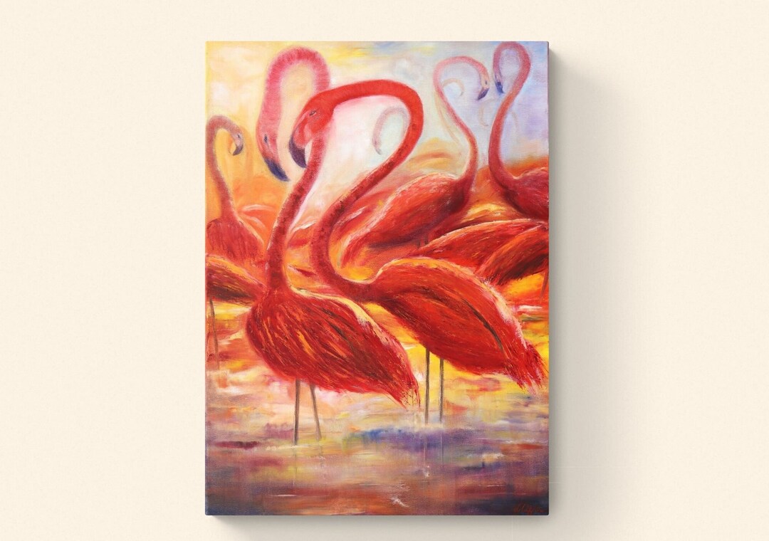 Flamingos Original Oil Painting, Flamingos Wall Art Animal Painting ...