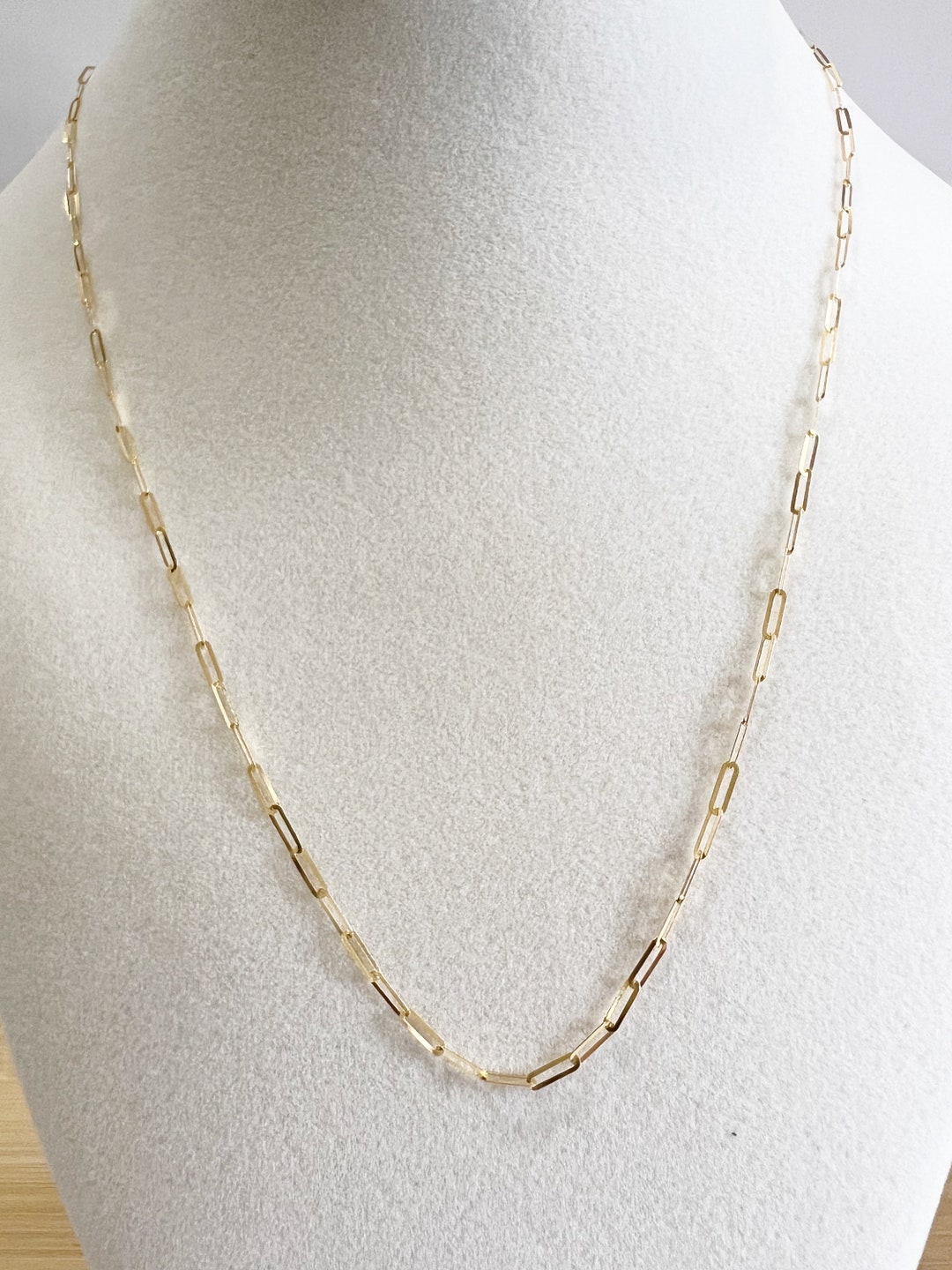 18k Solid Gold Paper Clip Chain Necklace Gift for Her - Etsy