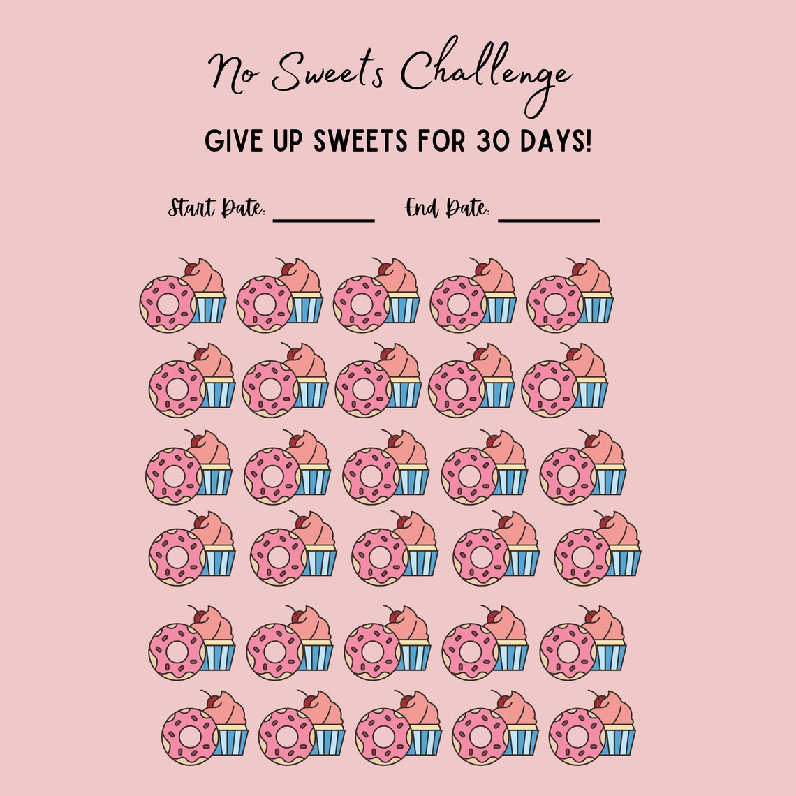 No Sweets Challenge Printable Tracker Health Tracker Instant - Etsy