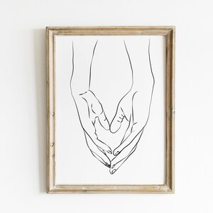 Holding Hands Line Art Print One Line Drawing, Printable Wall Art ...
