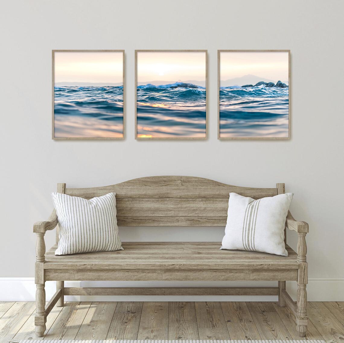 3 Piece Wall Art Sea Water Photography, Pastel Beach Wall Art Set of 3 ...