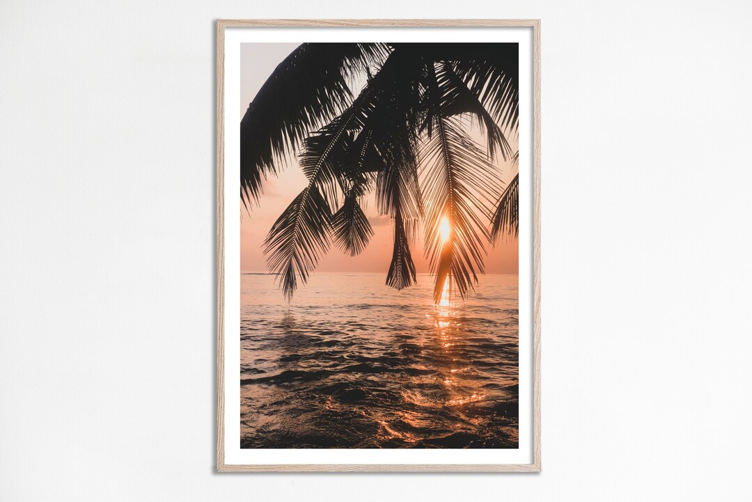 Tropical Sunset Photo, Palm Tree Sunset Print, Relaxing Sunset Ocean ...