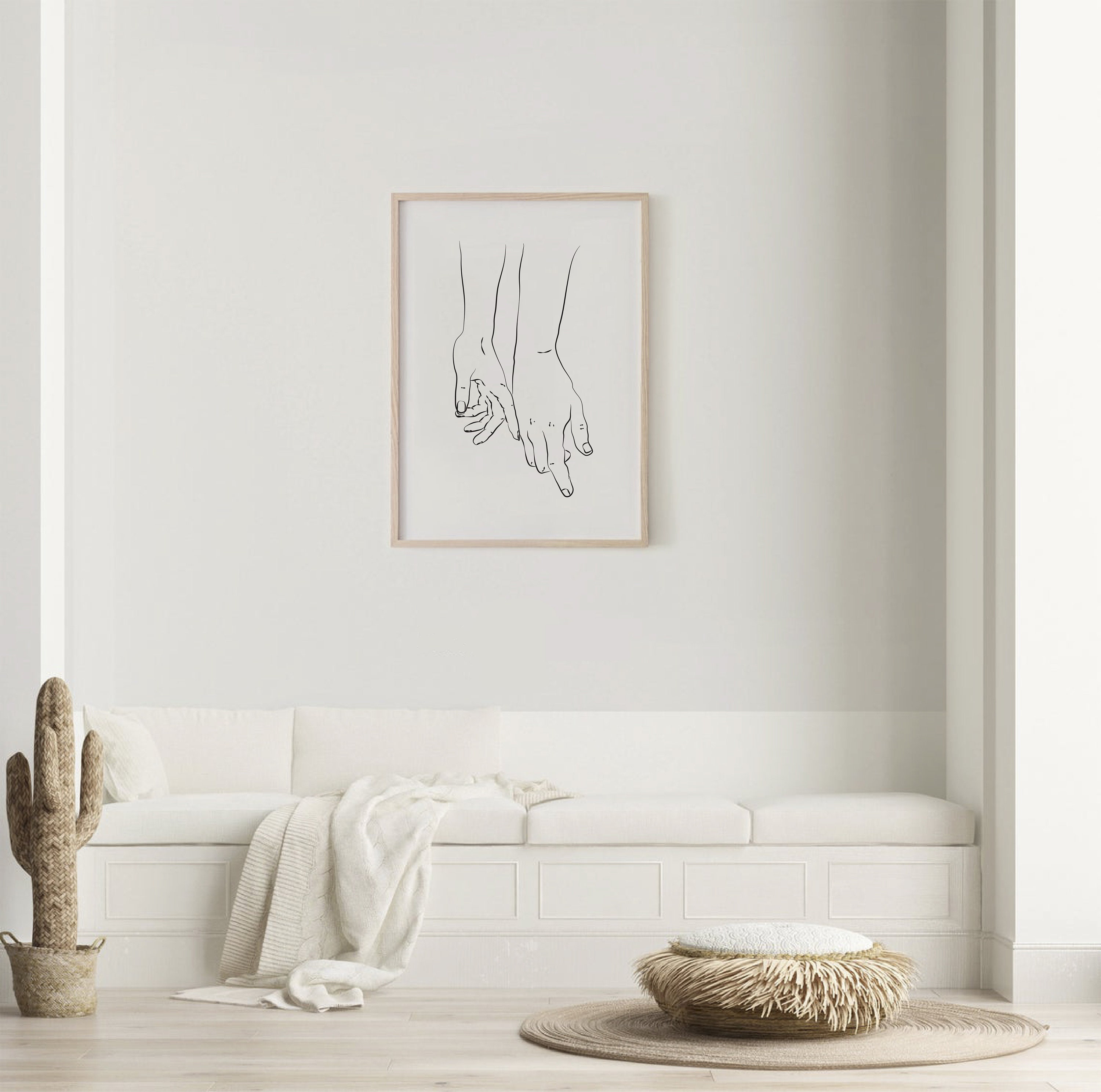 Two Hand Contour Drawing, Holding Hands Line Art, Modern Printable Wall ...