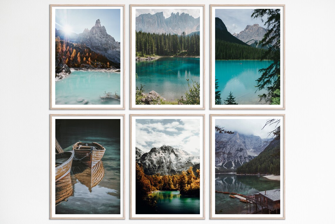 Mountain Lake Gallery Wall Art Set of 6 Prints, Lake House Decor ...