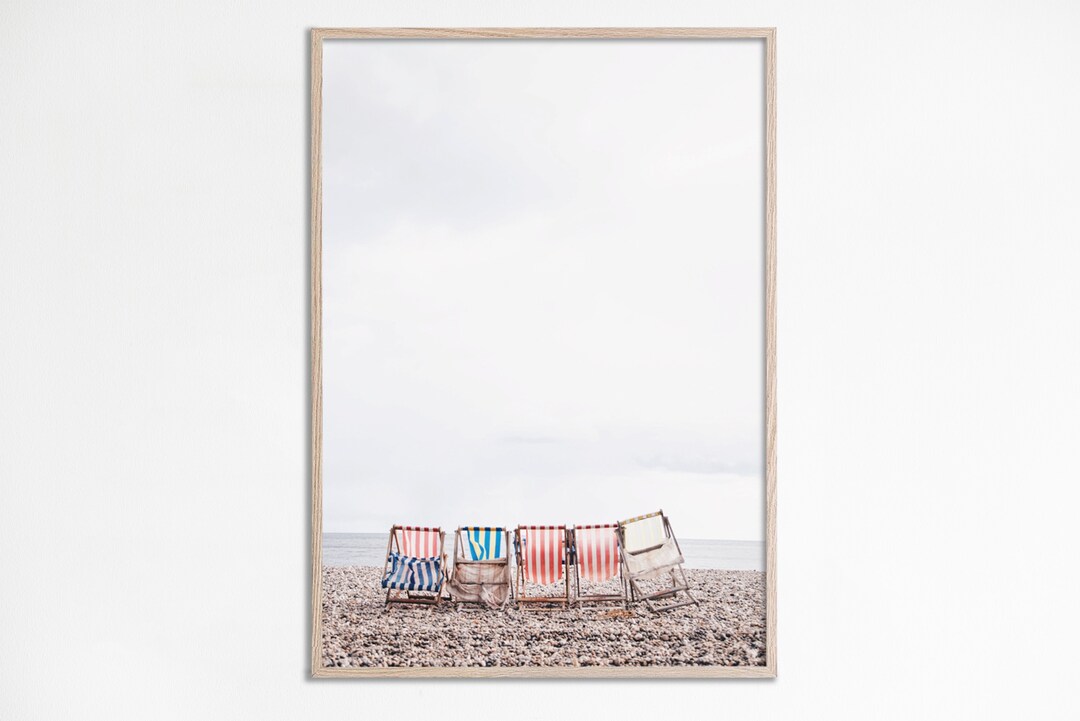 Beach Chair Art, Retro Beach Chair Print, Pastel Beach Chairs Poster ...