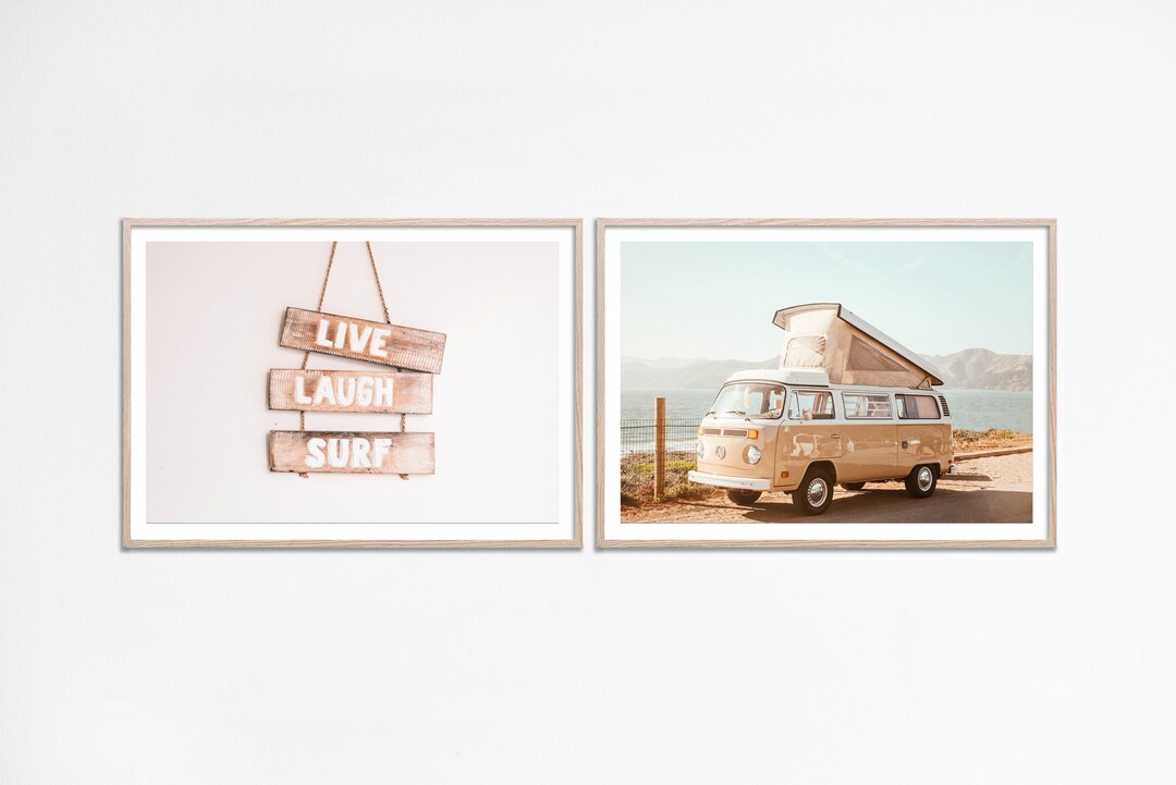 Surf Art Set of 2 Horizontal Prints, Retro Camper Van Art Print, Beach ...