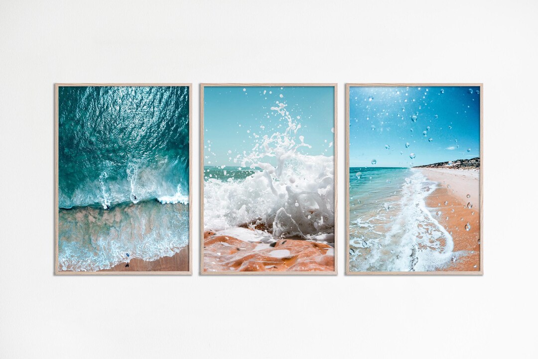 Beach Wall Art Set of 3 Ocean Prints, Sea Photography Ocean Waves Print ...