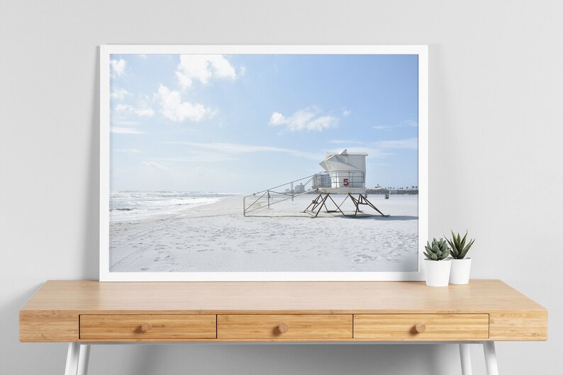 Pastel Lifeguard Tower Print, Soft Tones Ocean Lifeguard Poster ...