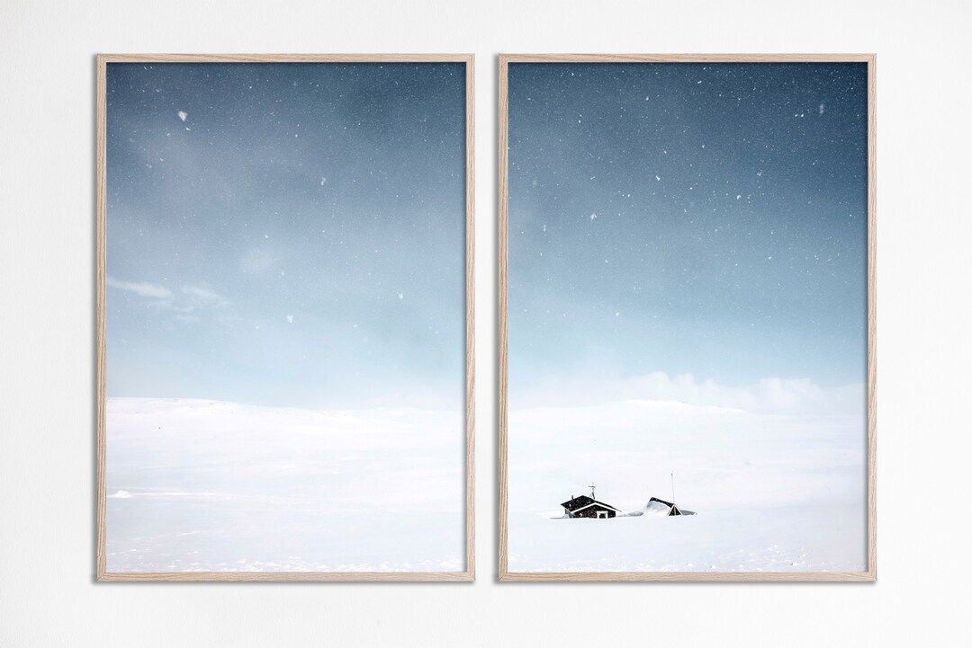 Winter Wall Art Print Set of 2 Posters, White Winter Scenery Wall Art ...