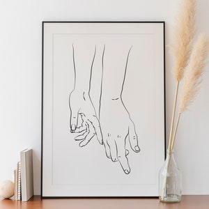 Two Hand Contour Drawing, Holding Hands Line Art, Modern Printable Wall ...