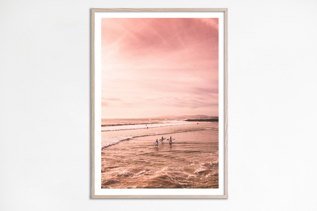 Pink Sunset Surf Print, Beach Sunset Poster, Blush Pink Beach Print ...