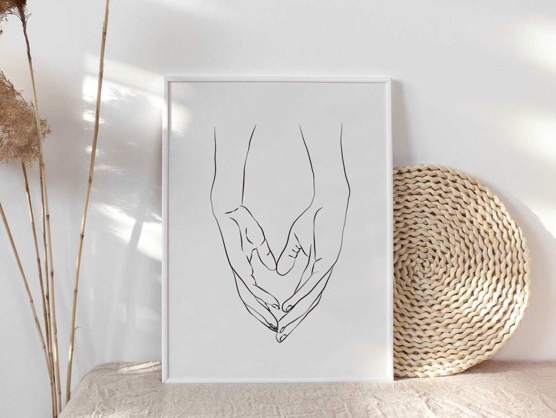Holding Hands Line Art Print One Line Drawing Printable Wall - Etsy