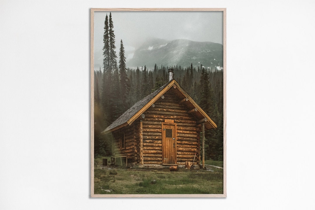 Primitive Rustic Country Log Cabin Print Pine Trees Print Christmas ...