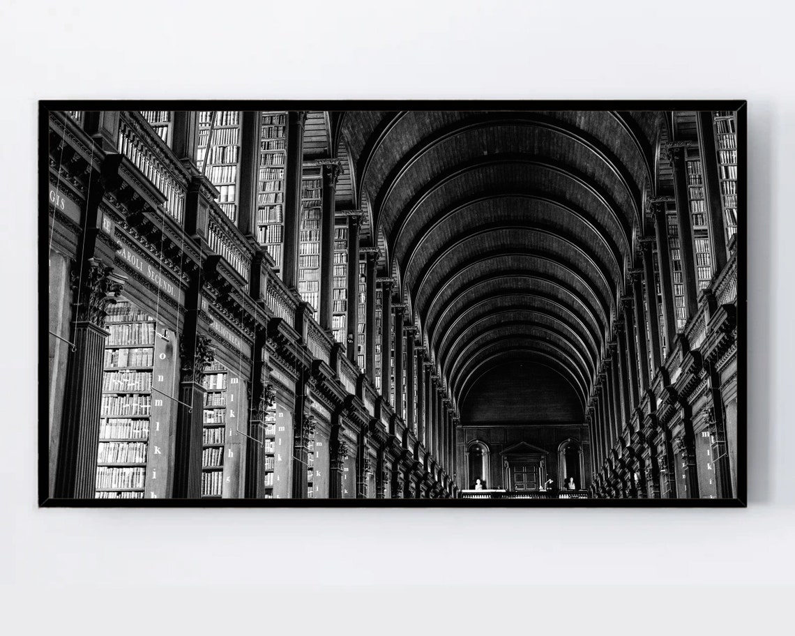 Samsung Frame TV Art Dark Academia Art Library Black and White ...