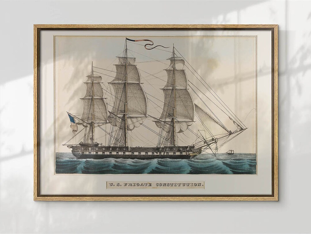 Nautical Decor, Vintage Painting of a Frigate, Old Sailing Boat Print ...