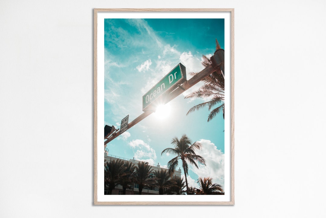 Ocean Drive Sign Print, Miami Ocean Drive Street Sign, Ocean Drive ...