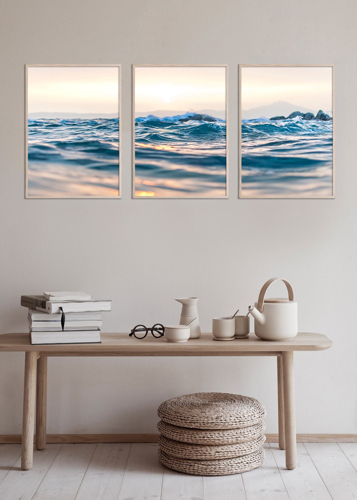 3 Piece Wall Art Sea Water Photography, Pastel Beach Wall Art Set of 3 ...