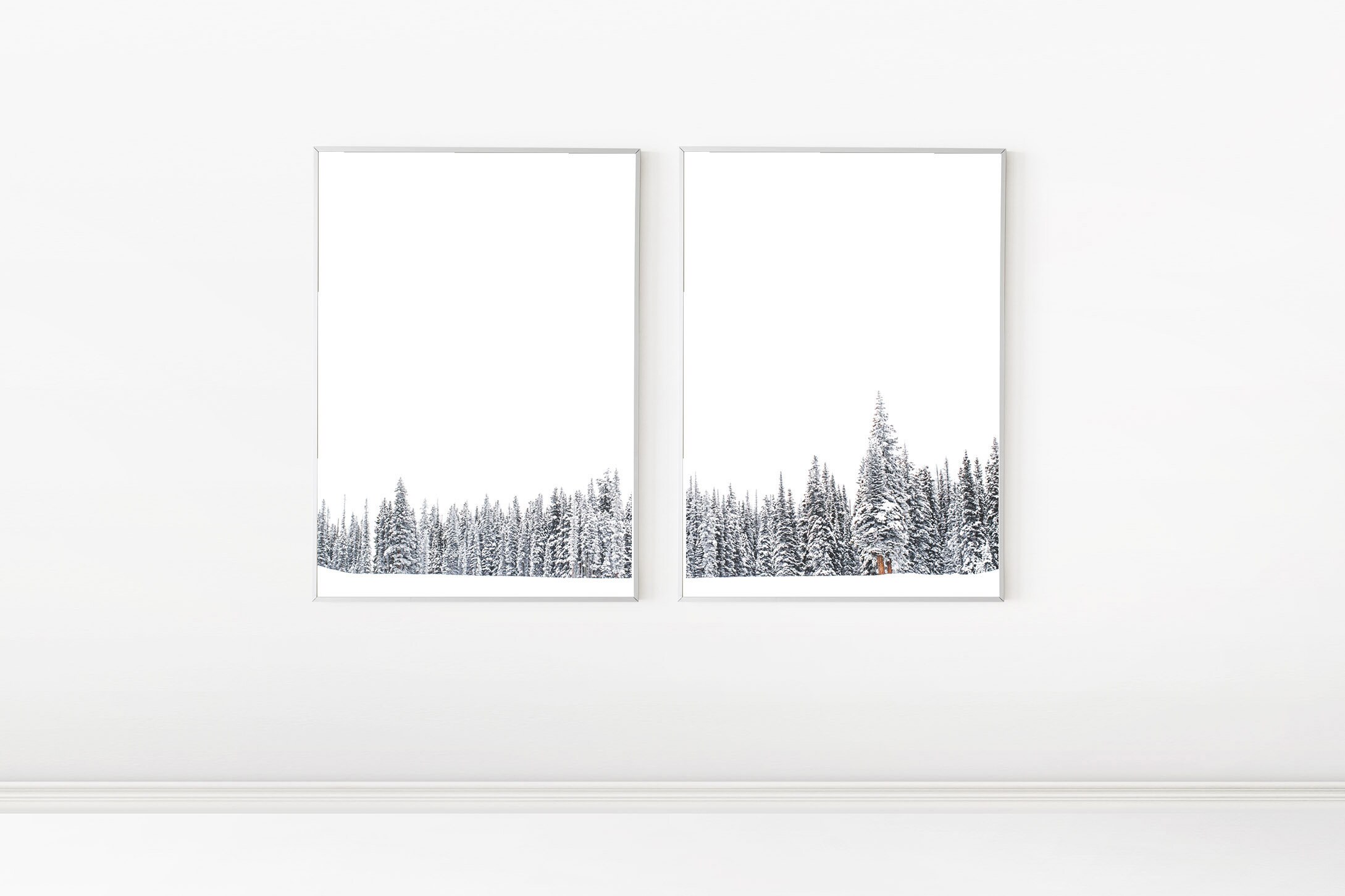 Snowy Forest Print Set of 2 Printable Christmas Wall Art, Snow Covered ...
