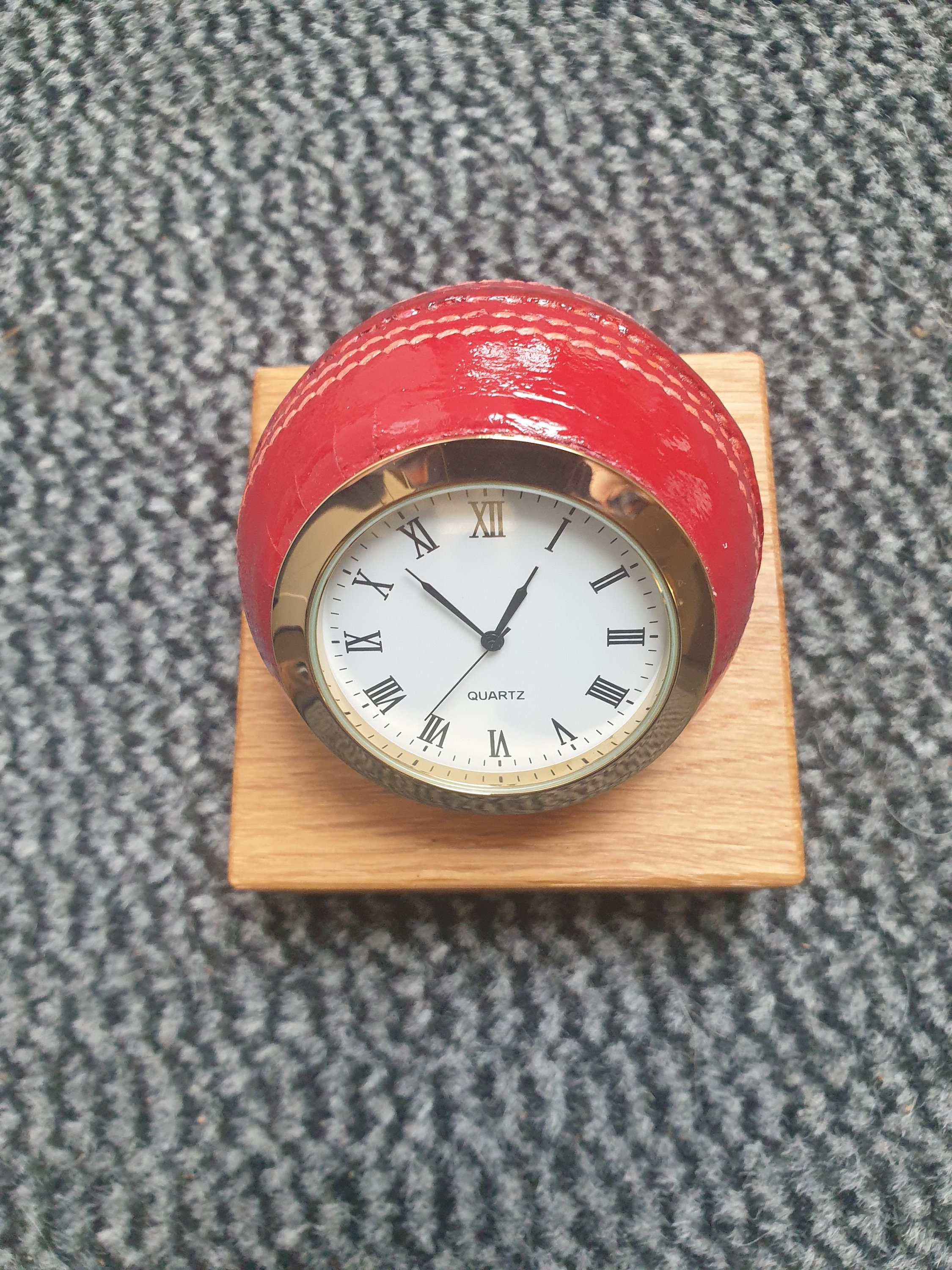 Cricket Ball Clock on Oak Base - Etsy