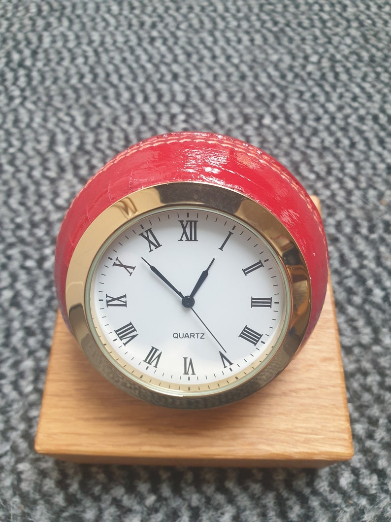 Cricket Ball Clock on Oak Base - Etsy
