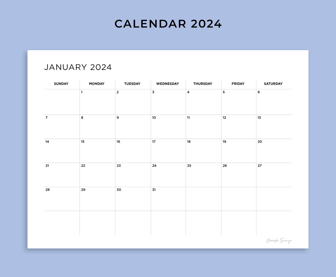 Printable Calendar 2024 Monthly Planner 2024 Instant Download Printable ...