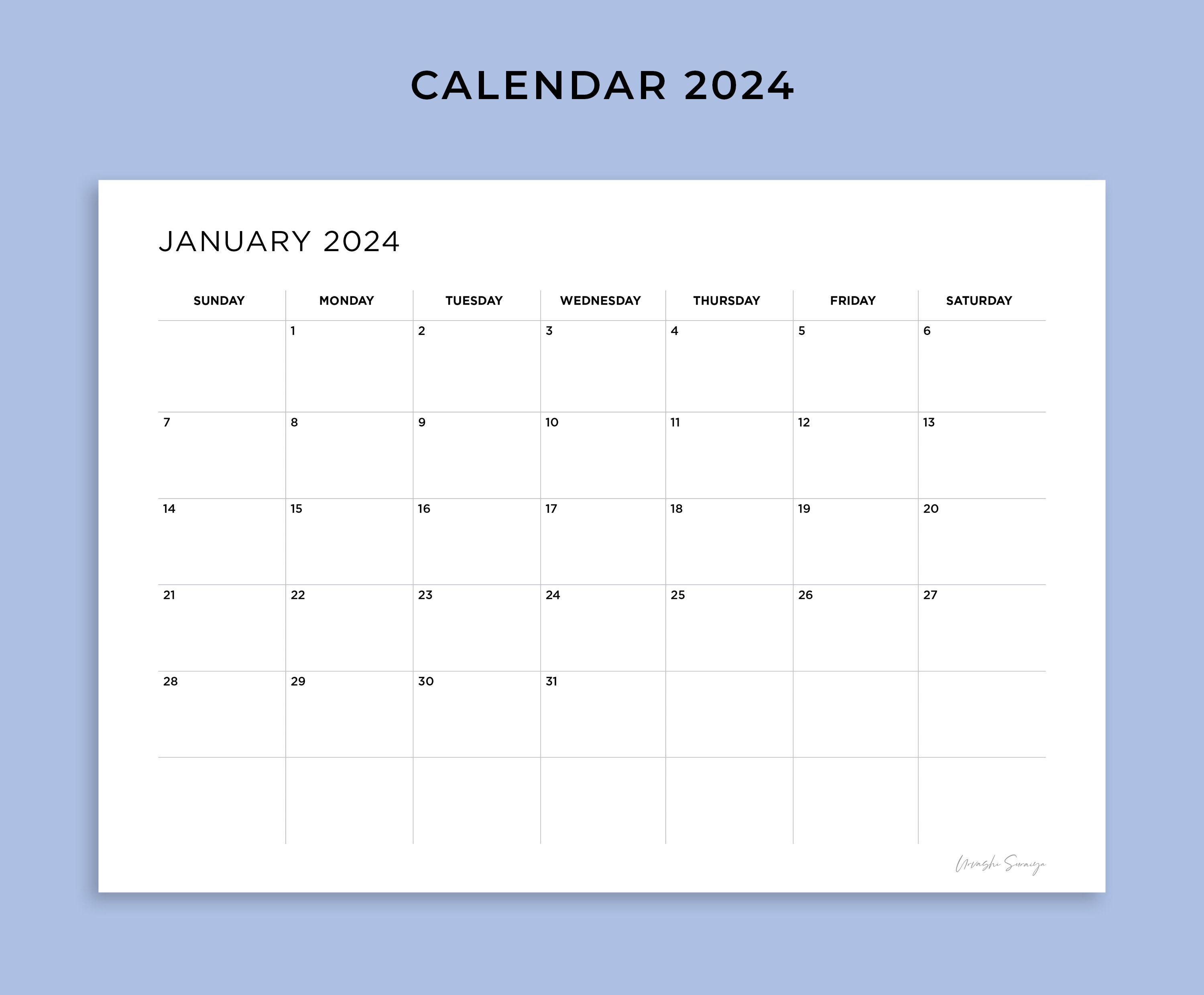 Printable Calendar 2024 Monthly Planner 2024 Instant Download Printable ...