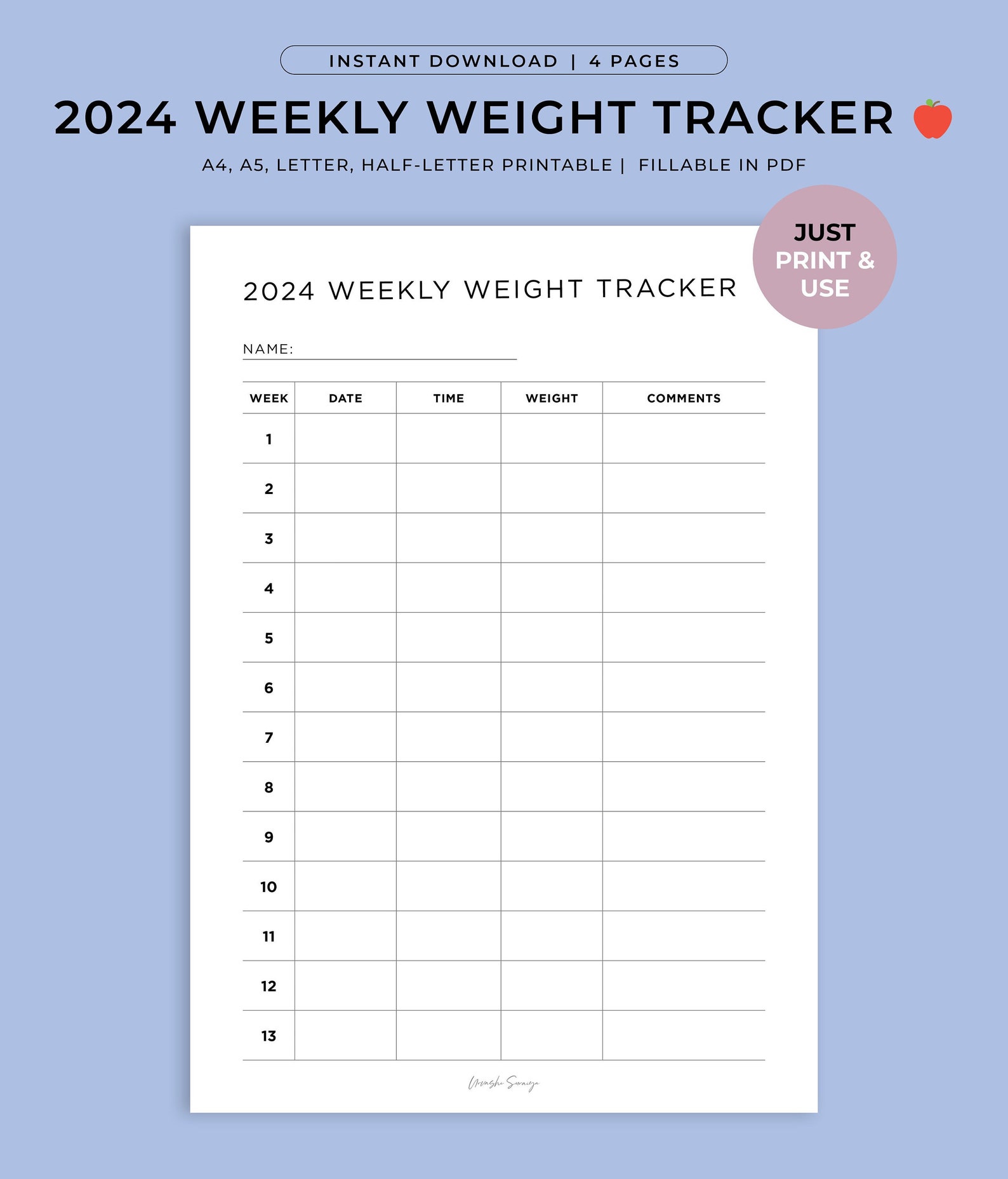 2024 Weekly Weight Tracker Weight Chart Weight Tracker Printable 2024 ...