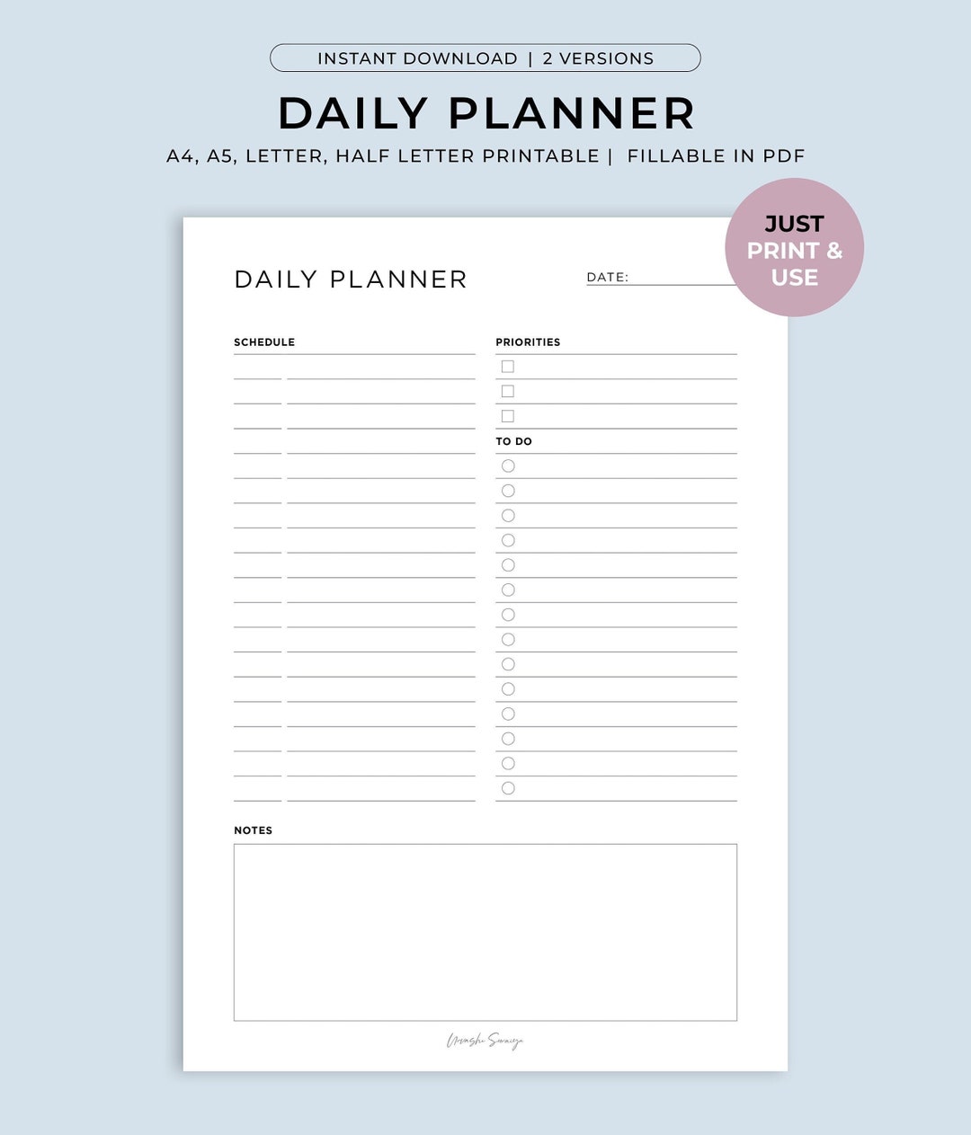 Daily Planner Daily Schedule Plan Your Day Instant Download Printable ...