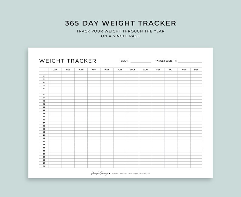 365 Day Weight Tracker Yearly Weight Log Editable Weight Tracker ...
