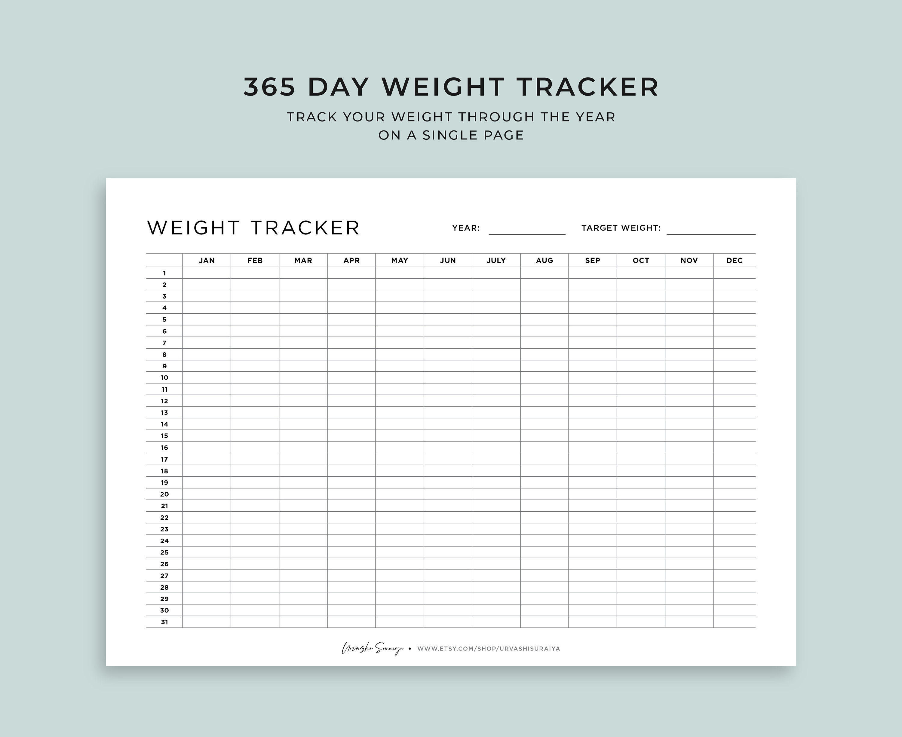 365 Day Weight Tracker Yearly Weight Log Editable Weight Tracker ...