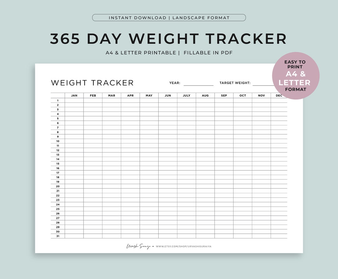 365 Day Weight Tracker Yearly Weight Log Editable Weight Tracker ...
