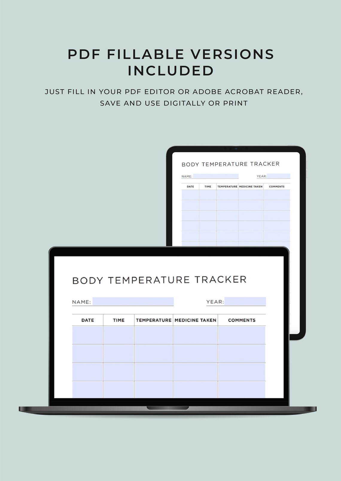 Body Temperature Log Fever Log Temperature Tracker Printable & PDF ...