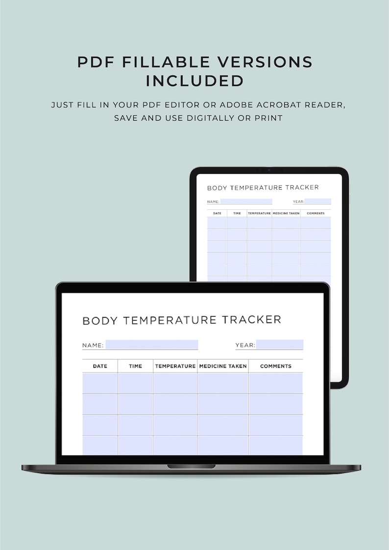 Body Temperature Log Fever Log Temperature Tracker Printable & PDF ...