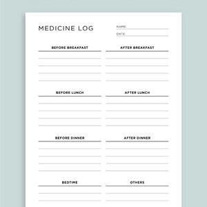 Daily Medicine Log Medication Tracker Instant Download Printable and ...